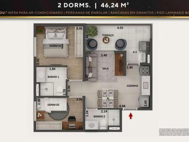Apartamento à venda em São Paulo SP, City América: 2 quartos, 1 suíte, 1 sala, 1 banheiro, 46,00 m²