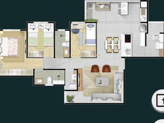 Apartamento à venda em Santo André SP, Bairro Campestre: 3 quartos, 1 suíte, 1 sala, 2 banheiros, 2