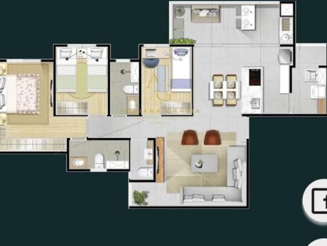 Apartamento à venda em Santo André SP, Bairro Campestre: 3 quartos, 1 suíte, 1 sala, 2 banheiros, 2