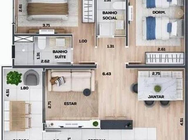 Apartamento à venda 2 Quartos, 1 Suite, 1 Vaga, 76.11M², Jardim das Nações, Taubaté SP | Condomíni