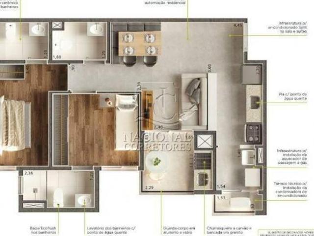 Apartamento à venda, 2 quartos, 2 suítes, 1 vaga, Vila Alzira Santo André/SP