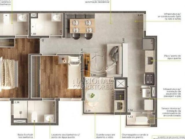 Apartamento à venda, 2 quartos, 2 suítes, 1 vaga, Vila Alzira Santo André/SP