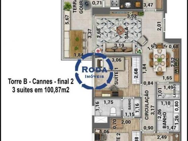 Apartamento à venda, 3 quartos, 3 suítes, 2 vagas, Gonzaga Santos/SP