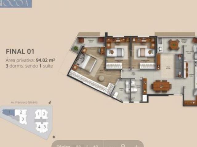 Apartamento à venda, 3 quartos no bairro Gonzaga em Santos