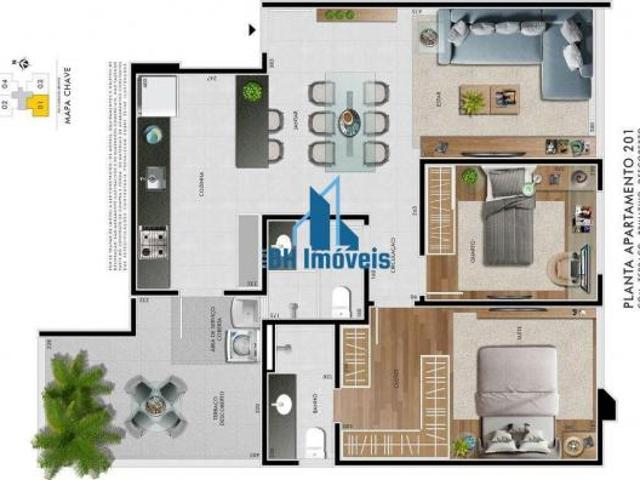 Apartamento Alto Padrão de 2 quartos com suíte e lazer no bairro Castelo Belo Horizonte/MG