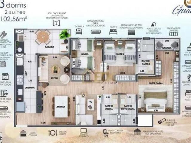 Apartamento com 3 dormitórios à venda, 102 m² por R$ 827.000 Jardim das Nações Taubaté/SP