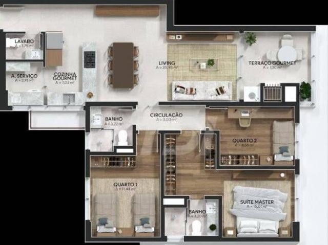 Apartamento com 3 dormitórios à venda, 107 m² por R$ 1.566.183,71 Água Verde Curitiba/PR