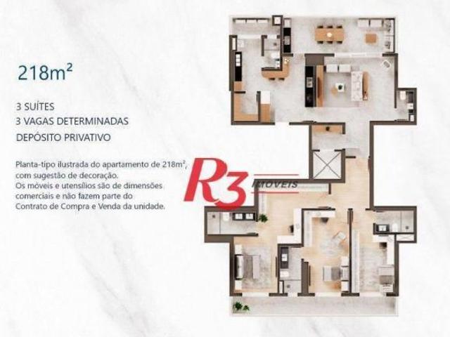 Apartamento com 3 dormitórios à venda, 218 m² por R$ 5.800.000,00 Ponta da Praia Santos/SP