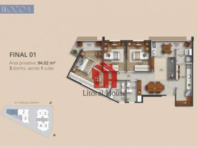 Apartamento à venda, 94 m² por R$ 1.206.389,05 Gonzaga Santos/SP