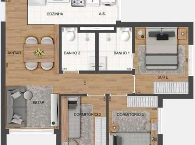 Apartamento com 3 quartos, com 1 suíte,com 1 vaga a venda em Santo Amaro