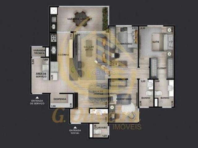Apartamento com 3 quartos e 3 suítes, 2 vagas 141m²
