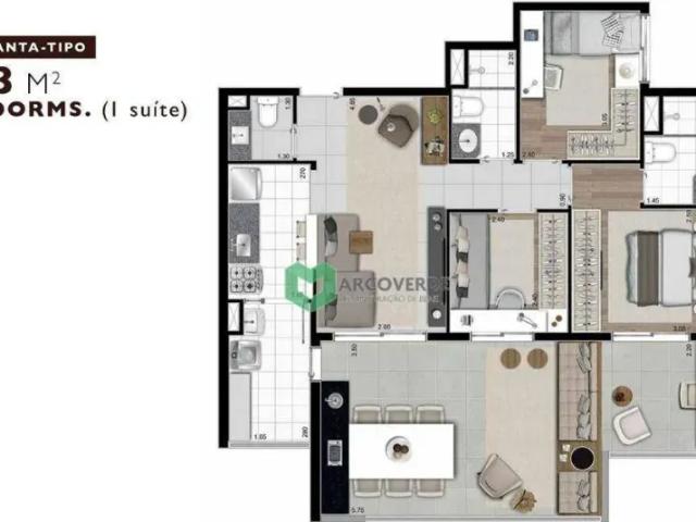 Apartamento com 3 Quartos e 2 banheiros à Venda, 93 m² por R$ 1.484.000