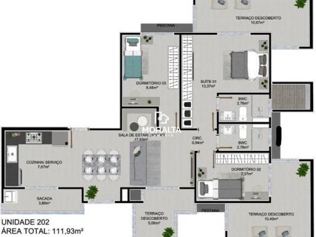 Apartamento com 3 quartos e uma suíte à venda Monte Líbano São José dos Pinhais/PR