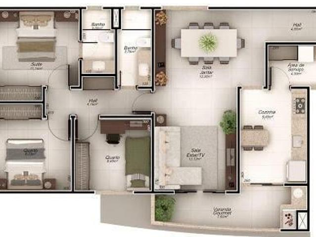 Apartamento com 3 quartos sendo 1 suíte à venda, 116,43 m² Nossa Senhora Aparecida Uberlândia/MG