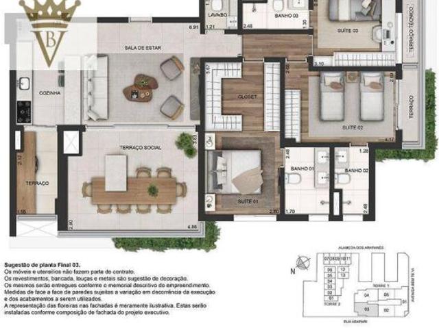 Apartamento com 3 suítes à venda, 123 m² por R$ 3.332.339 Moema São Paulo/SP
