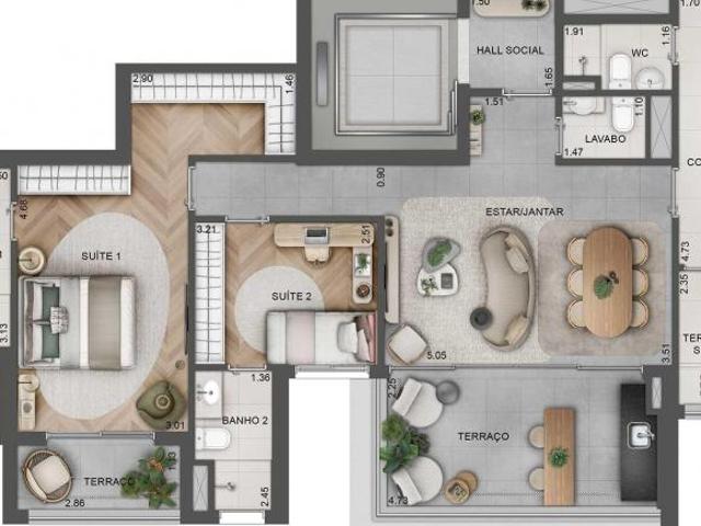 Apartamento com 166 m²,3 suítes,3 vagas a venda na Chácara Santo Antônio