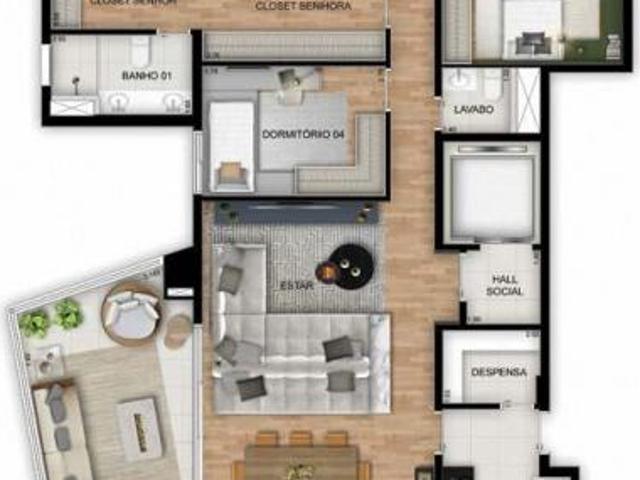 Apartamento com 195m² 4 DORMITÓRIOS 3 VAGAS DEMARCADAS
