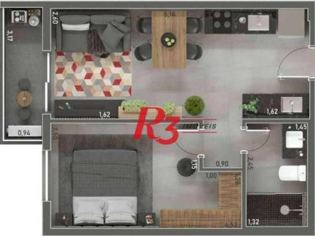 Apartamento com 1 dormitório à venda, 38 m² por R$ 465.000,00 Macuco Santos/SP