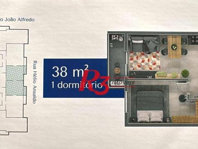 Apartamento com 1 dormitório à venda, 38 m² por R$ 590.000,00 Macuco Santos/SP