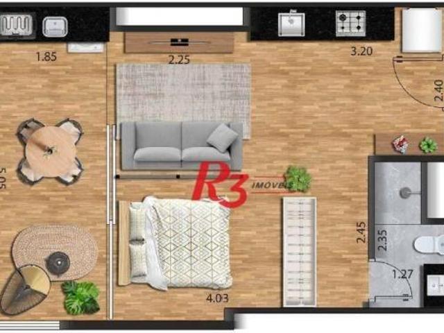Apartamento com 1 dormitório à venda, 39 m² por R$ 485.000,00 José Menino Santos/SP