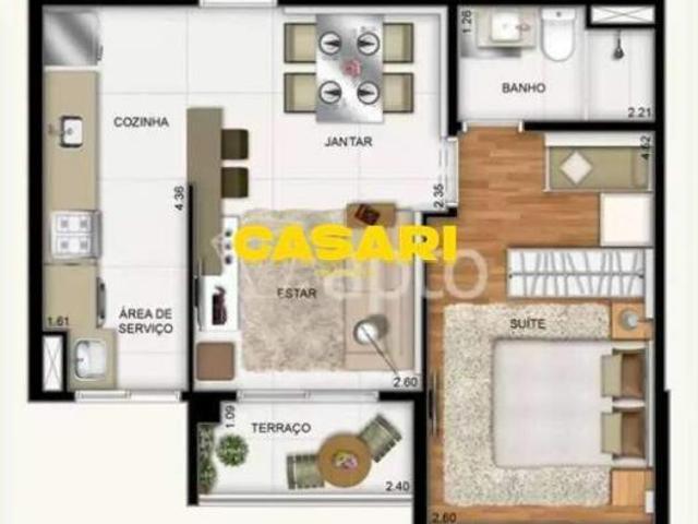Apartamento com 1 dormitório à venda, 42 m² Jardim Olavo Bilac São Bernardo do Campo/SP