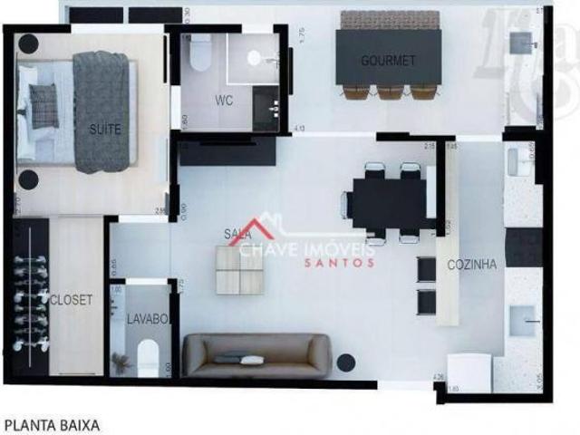 Apartamento com 1 dormitório à venda, 54 m² por R$ 675.000,00 Boqueirão Santos/SP