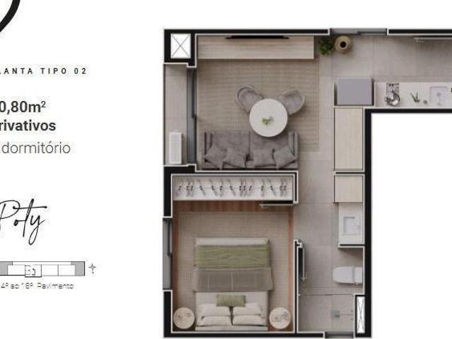 Apartamento com 1 dormitório à venda, por R$ 410.000 Centro Curitiba/PR