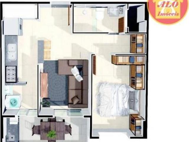 Apartamento com 1 quarto à venda, 46 m² por R$ 225.000 Caiçara Praia Grande/SP