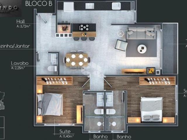 Apartamento com 1 suíte, lavabo, 59,03m², 1 vaga, no Centro de Gramado