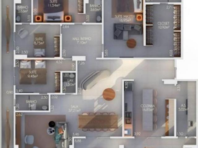 APARTAMENTO COM 217,98 m² TUPI PRAIA GRANDE SP