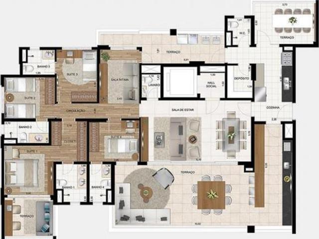 Apartamento com 213,00 m², com 4 suítes, com 3 vagas a venda no Brooklin