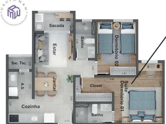 Apartamento com 2 dormitórios à venda, 54 m² por R$ 466.334,05 Jardim Santa Rosália Sorocaba/SP