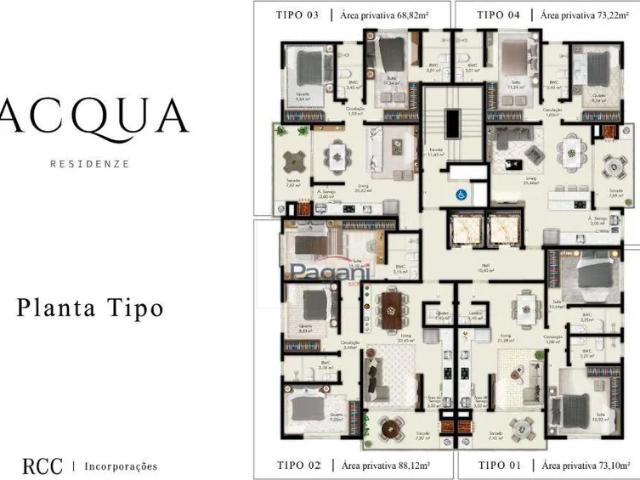 Apartamento com 2 dormitórios à venda, 68 m² por R$ 703.520,00 Pagani Palhoça/SC