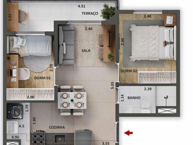 Apartamento com 2 dormitórios, varanda na Chácara Santo Antônio