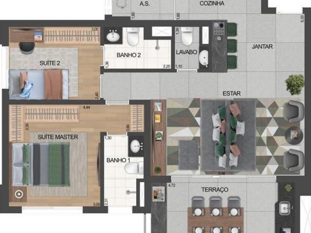 Apartamento 22º andar, 66,89 m²,2 dormitórios, sendo 1 suíte, 1 vaga, Brooklin ao lado do metrô