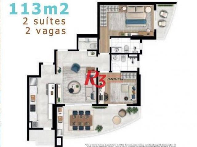 Apartamento com 2 dormitórios à venda, 113 m² por R$ 2.400.000,00 Ponta da Praia Santos/SP