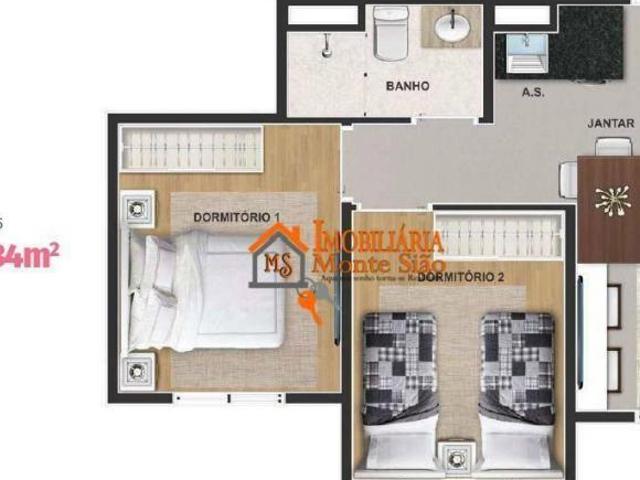 Apartamento com 2 dormitórios à venda, 34 m² por R$ 289.825 Bonsucesso Guarulhos/SP