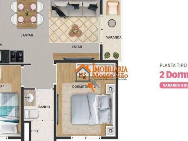 Apartamento com 2 dormitórios à venda, 38 m² por R$ 313.567 Bonsucesso Guarulhos/SP