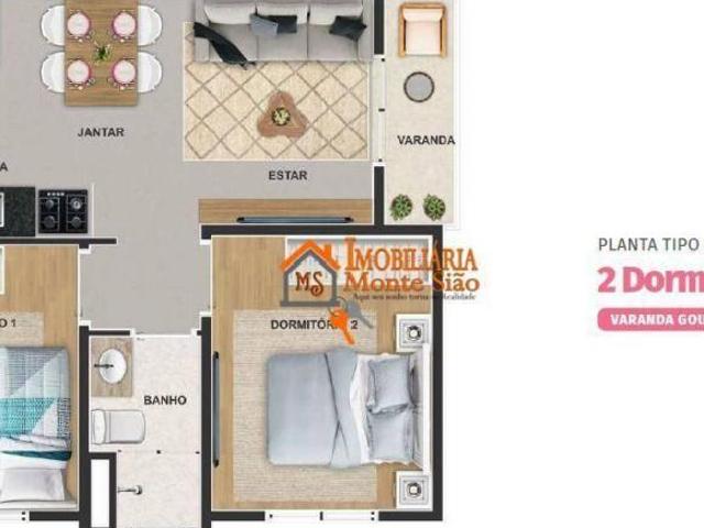 Apartamento com 2 dormitórios à venda, 38 m² por R$ 340.687 Bonsucesso Guarulhos/SP