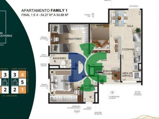 Apartamento com 2 dormitórios à venda, 54 m² por R$ 355.000,00 Jardim São Vicente São José dos C