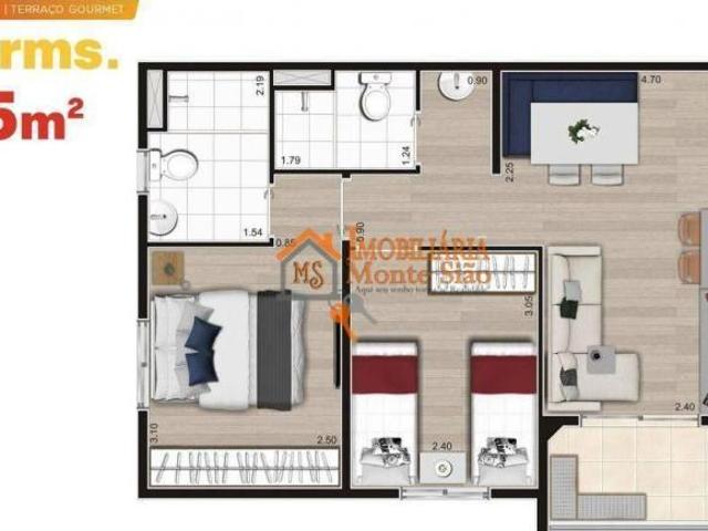 Apartamento com 2 dormitórios à venda, 55 m² por R$ 475.300,00 Vila das Bandeiras Guarulhos/SP