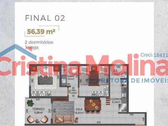 Apartamento com 2 dormitórios à venda, 56 m² por R$ 244.000,00 Mirim Praia Grande/SP