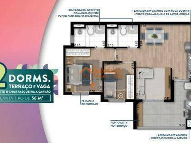 Apartamento com 2 dormitórios à venda, 56 m² por R$ 448.000,00 Vila Augusta