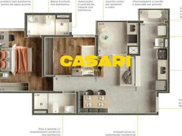 Apartamento com 2 dormitórios à venda, 56 m² Vila Assunção Santo André/SP