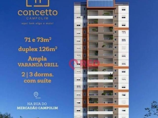 Apartamento com 2 dormitórios à venda, 73 m² por R$ 632.560,00 Edifício Concetto Campolim Soroca