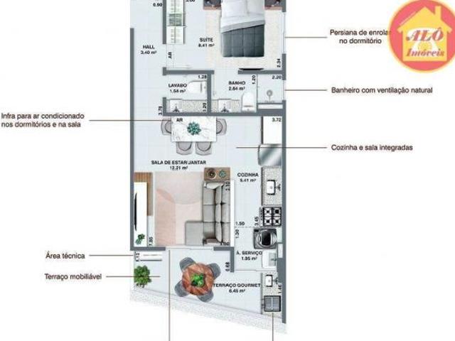 Apartamento com 2 quartos à venda, 47 m² por R$ 442.561 Vila Guilhermina Praia Grande/SP