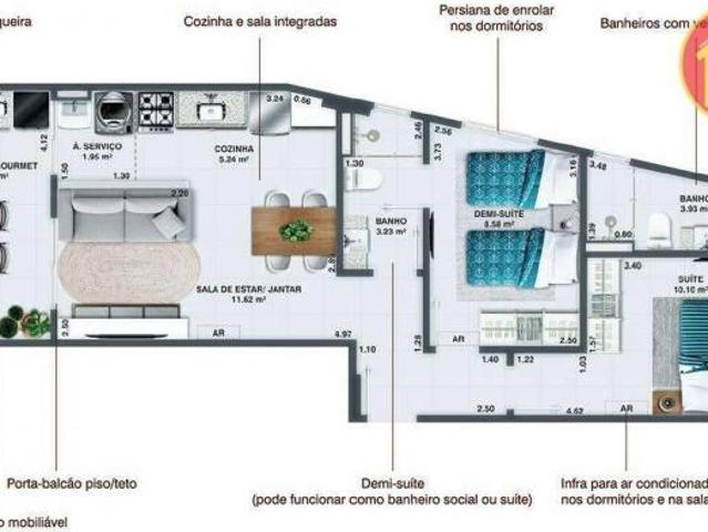 Apartamento com 2 quartos à venda, 64 m² por R$ 602.031 Vila Guilhermina Praia Grande/SP
