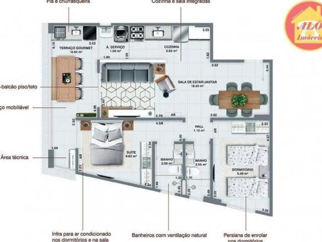 Apartamento com 2 quartos à venda, 68 m² por R$ 635.239 Vila Guilhermina Praia Grande/SP