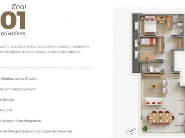 Apartamento com 2 quartos com churrasqueira e vaga