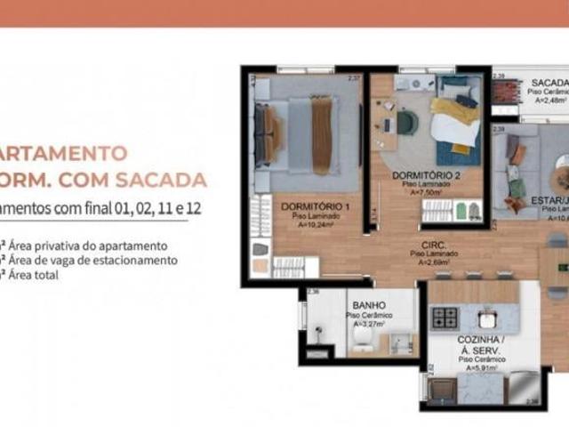 Apartamento com 2 quartos, com sacada e churrasqueira pronto para morar